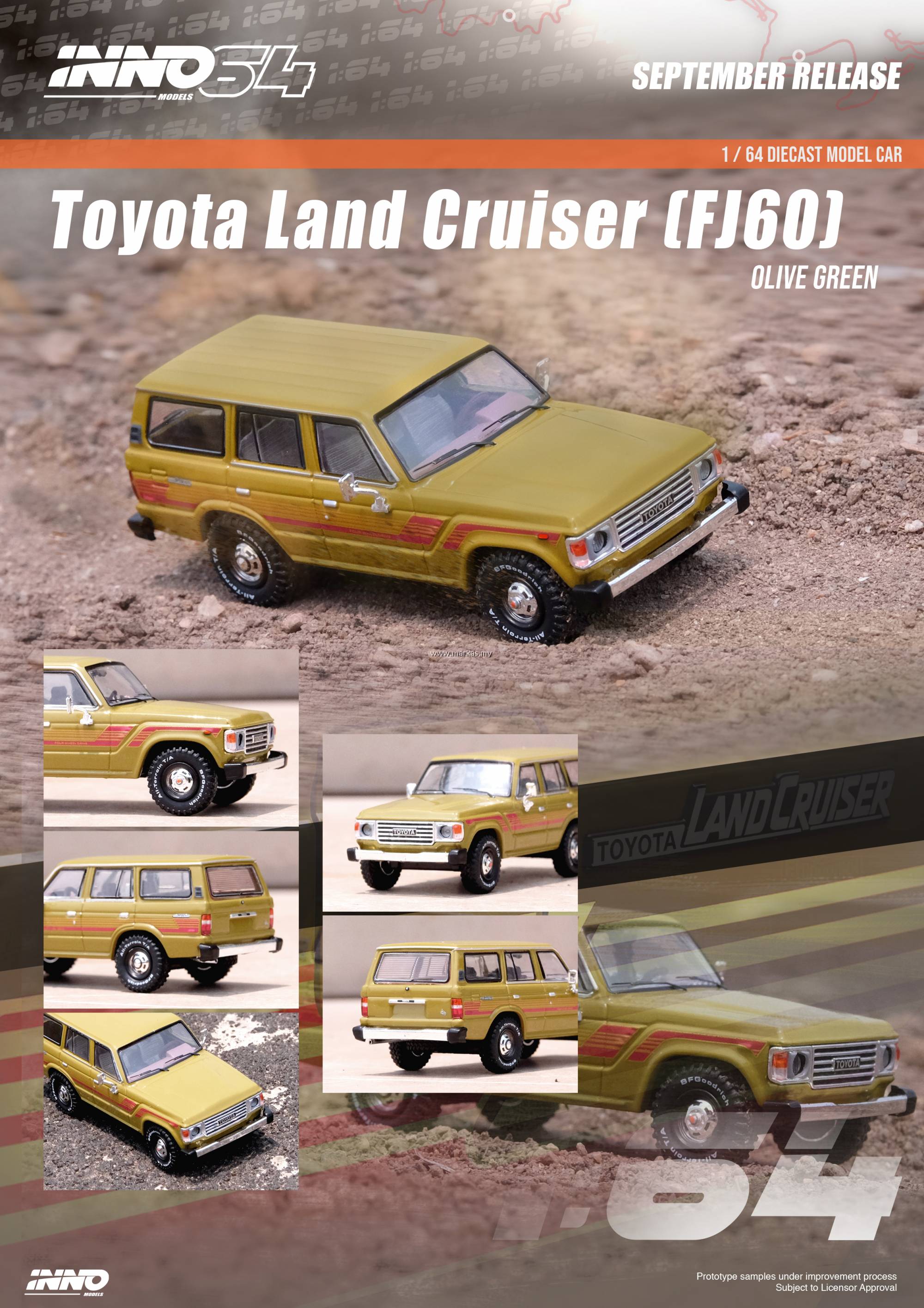 INNO MODELS INNO64 1/64 TOYOTA LAND CRUISER FJ60 OLIVE GREEN