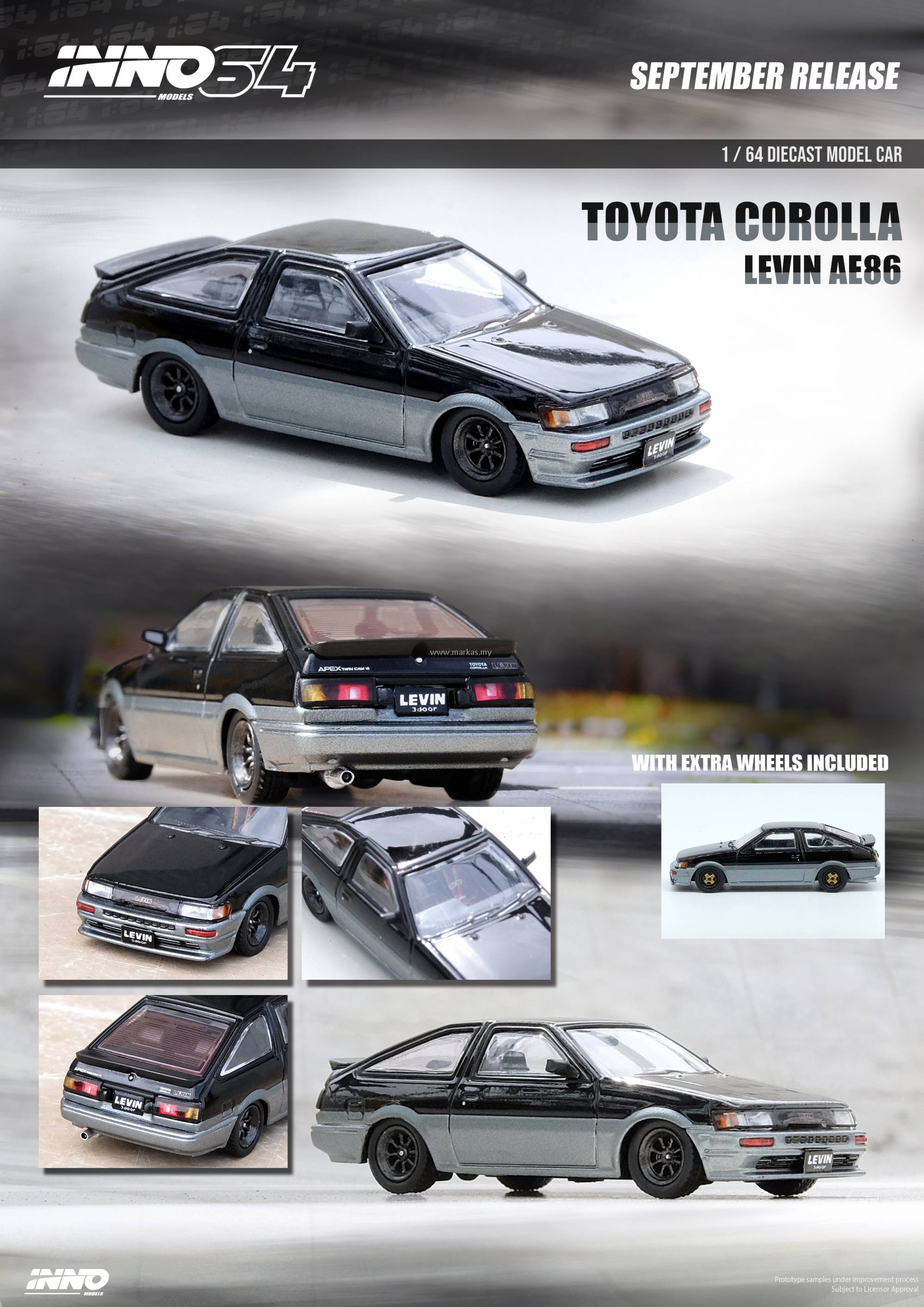 INNO MODELS INNO64 1/64 TOYOTA COROLLA LEVIN AE86 BLACK GREY