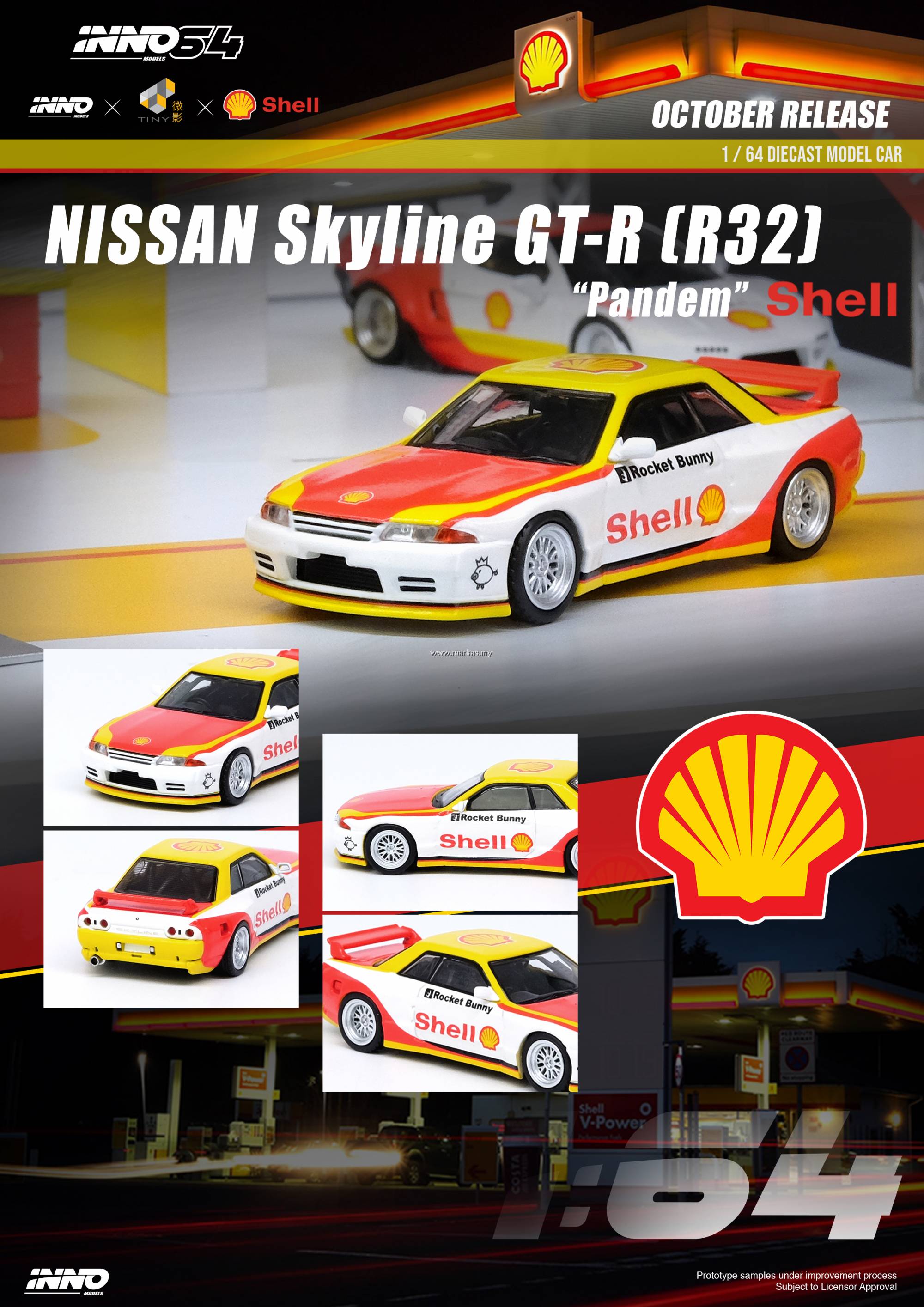 INNO MODELS INNO64 1/64 NISSAN SKYLINE GTR R32 PANDEM ROCKET BUNNY SHELL