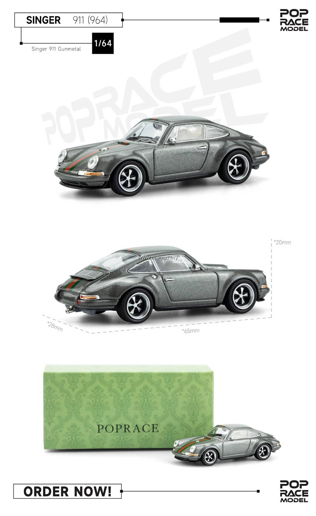 POP RACE 1/64 SINGER 911 (964) GUN METAL