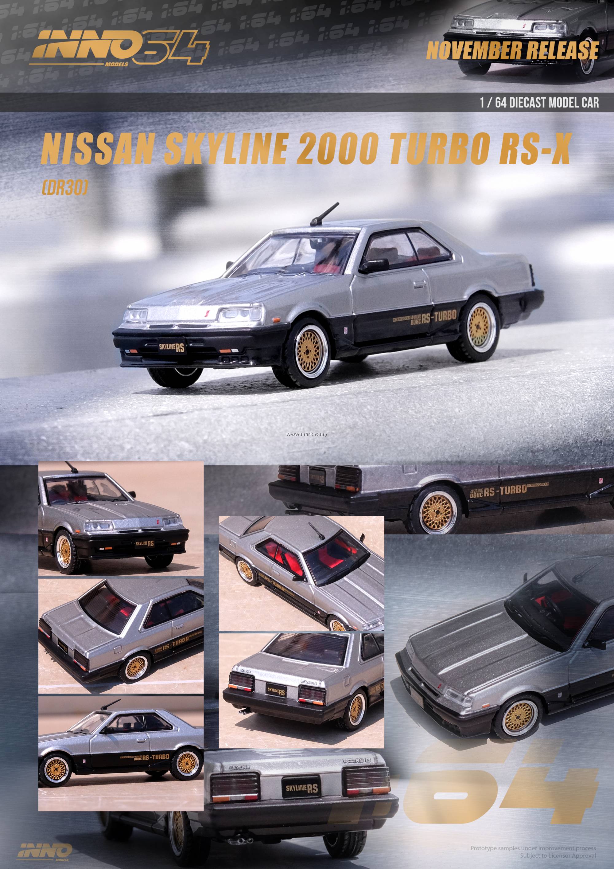 INNO MODELS INNO64 1/64 NISSAN SKYLINE 2000 TURBO RS-X DR30 SILVER/BLACK