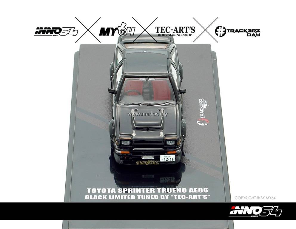INNO MODELS INNO64 1/64 TOYOTA SPRINTER TRUENO AE86 TEC-ART'S BLACK LIMITED TRACKERZ FEST ...