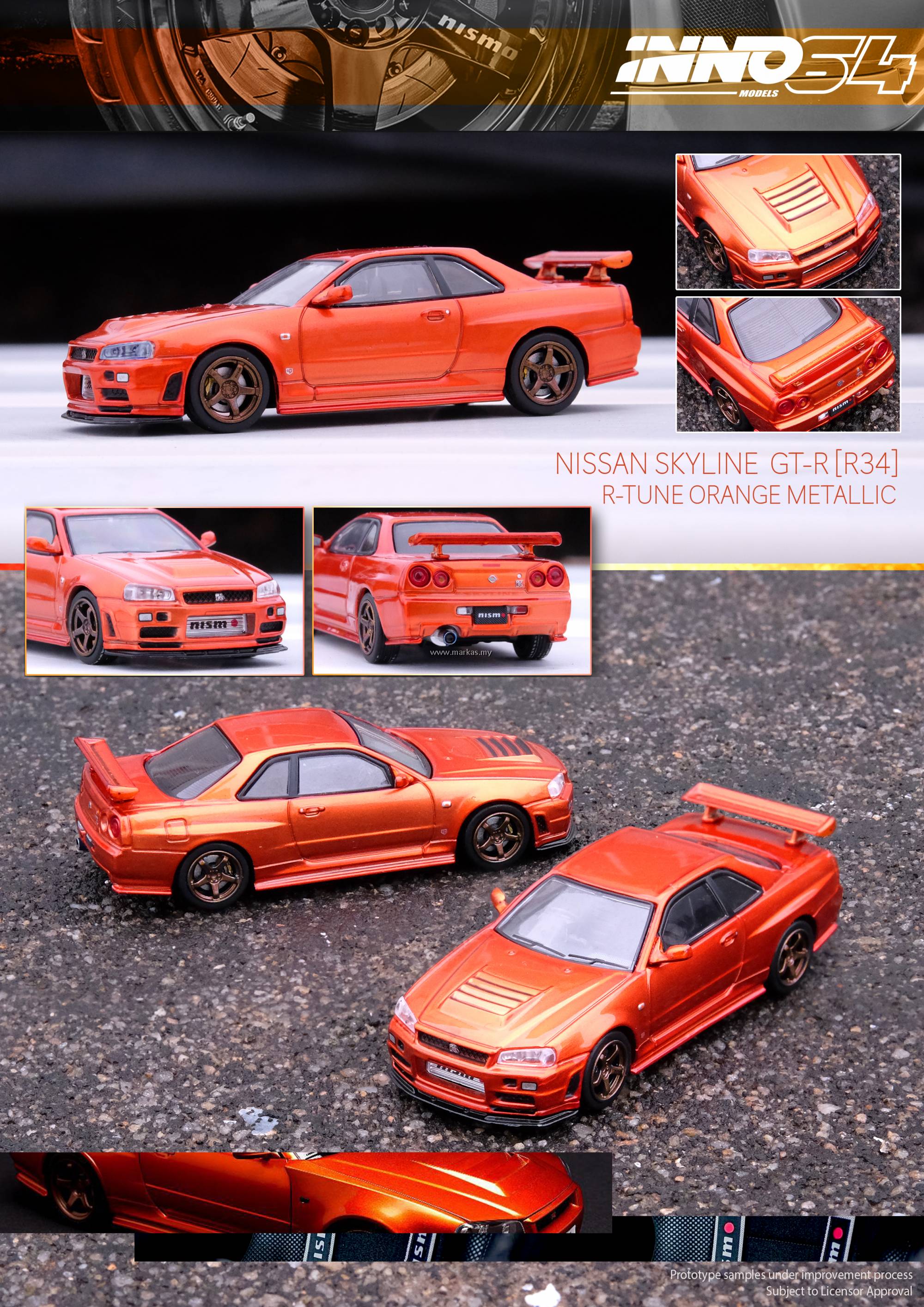 (PO) INNO MODELS INNO64 1/64 NISSAN SKYLINE GT-R R34 R-TUNE ORANGE METALLIC