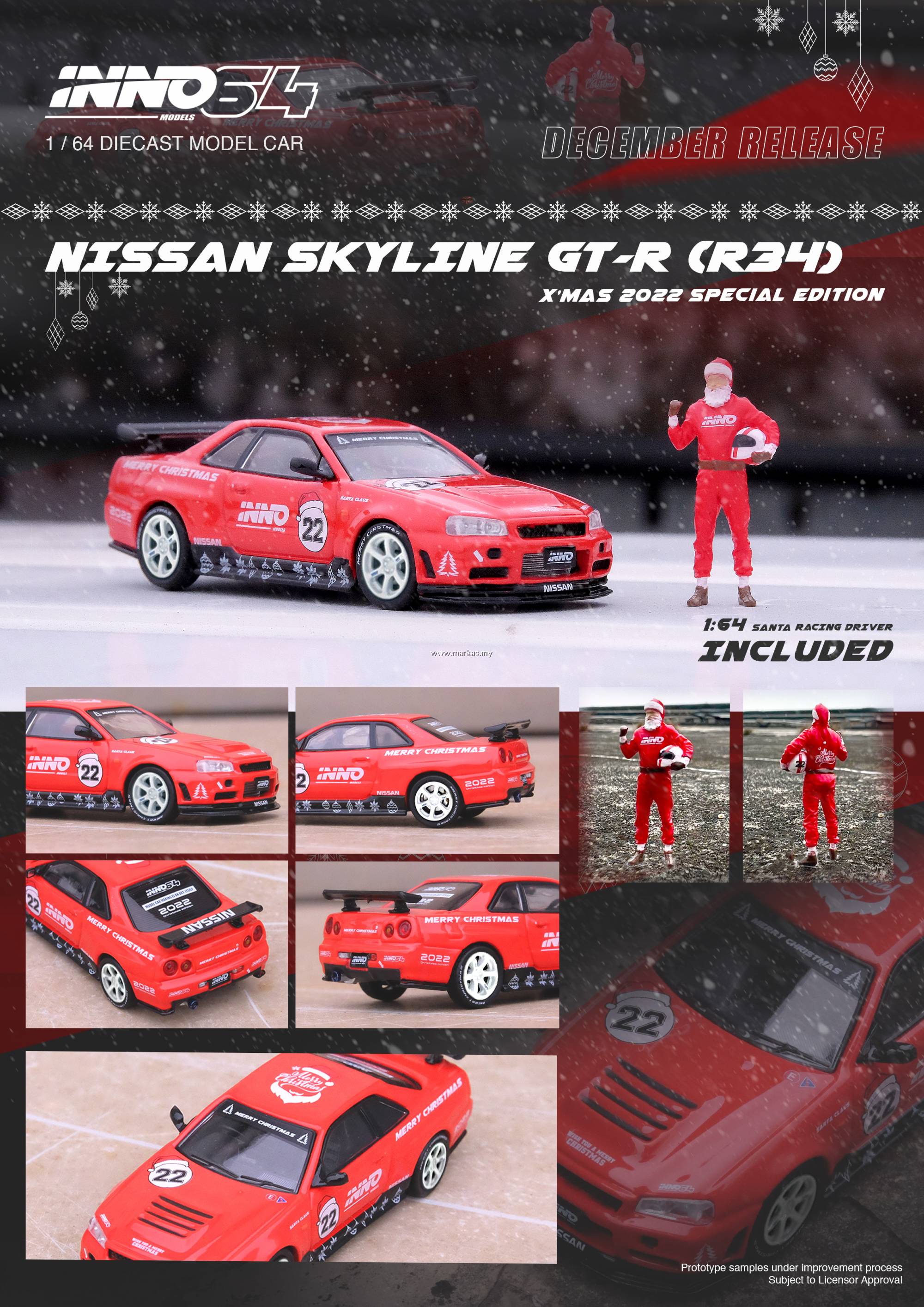 INNO MODELS INNO64 1/64 NISSAN SKYLINE GT-R R34 X'MAS 22 SPECIAL ...