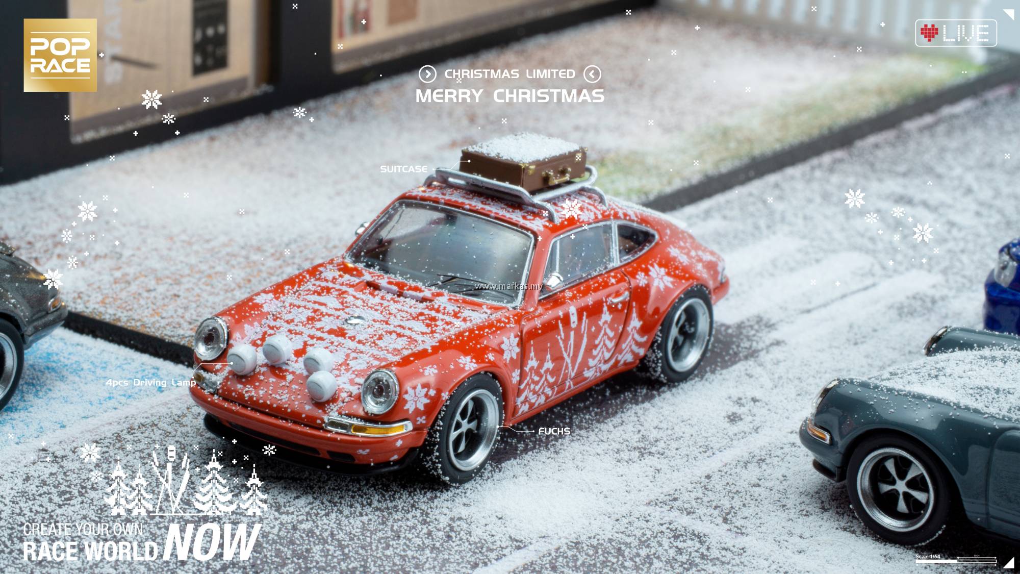 POP RACE CHRISTMAS EDITION 1/64 SINGER SNOW RED