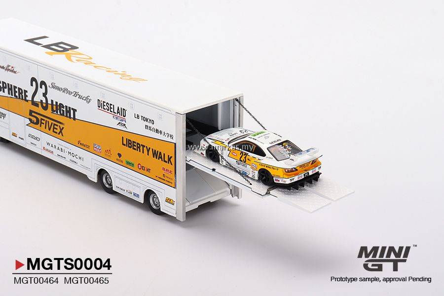 MINI GT 1/64 #MGTS0004 MERCEDES-BENZ ACTROS WITH RACING TRANSPORTER LB ...