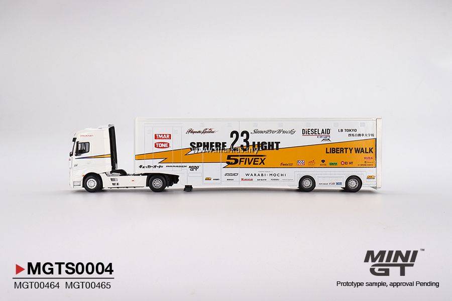 MINI GT 1/64 #MGTS0004 MERCEDES-BENZ ACTROS WITH RACING TRANSPORTER LB ...