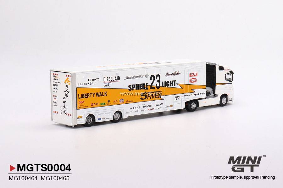 MINI GT 1/64 #MGTS0004 MERCEDES-BENZ ACTROS WITH RACING TRANSPORTER LB ...