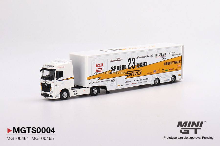 MINI GT 1/64 #MGTS0004 MERCEDES-BENZ ACTROS WITH RACING TRANSPORTER LB ...