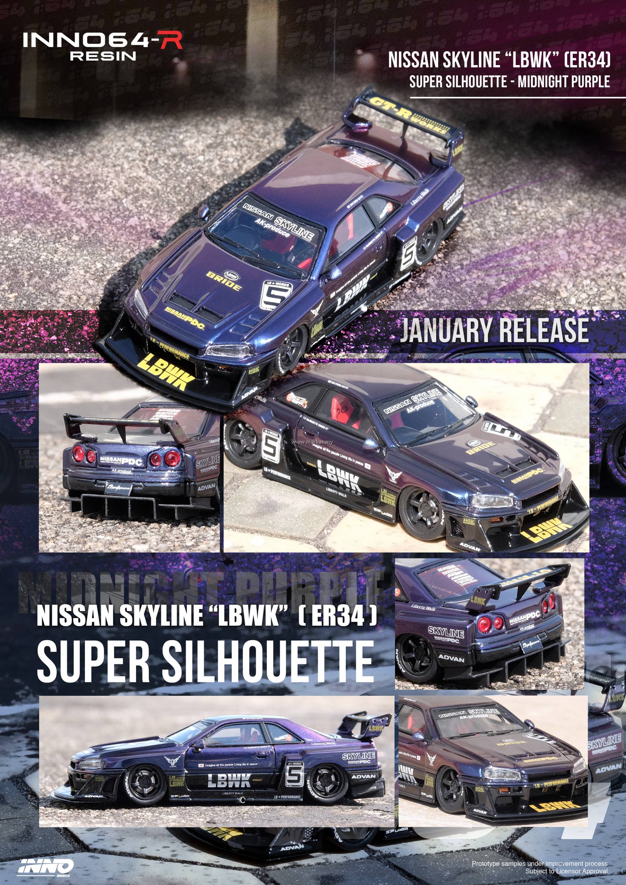 (PO) INNO MODELS INNO64 1/64 NISSAN SKYLINE LBWK ER34 SUPER SILHOUETTE MIDNIGHT PURPLE