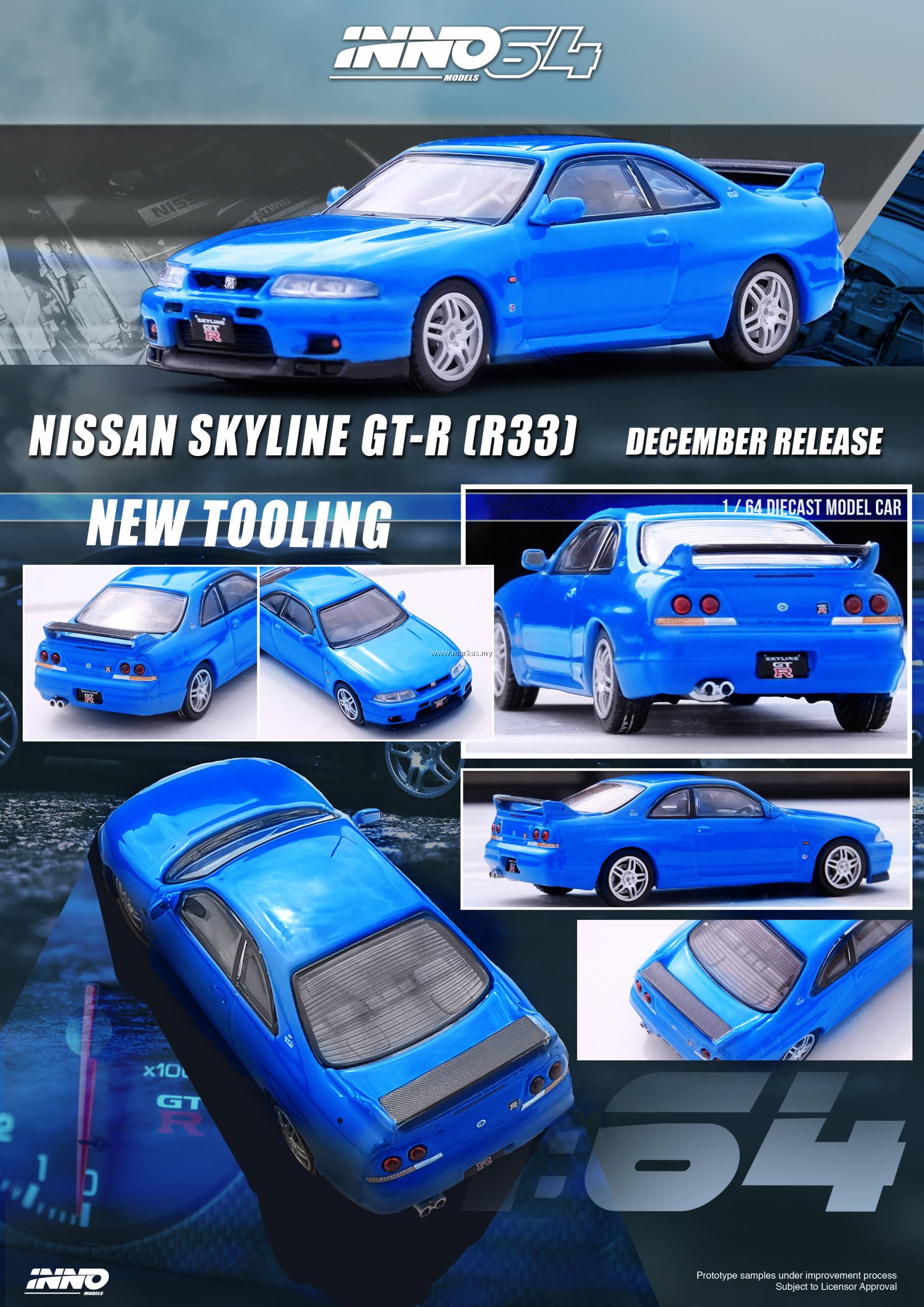 INNO MODELS INNO64 1/64 NISSAN SKYLINE GT-R R33 CHAMPIONSHIP BLUE