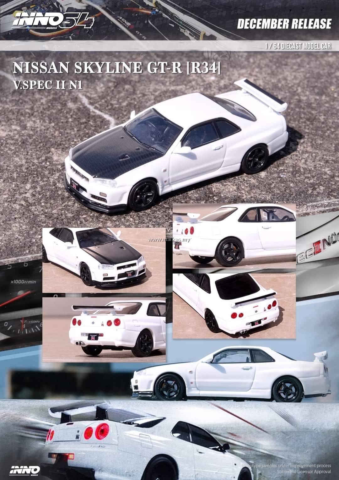 INNO MODELS INNO64 1/64 NISSAN SKYLINE GT-R R34 R-TUNE V.SPEC II N1 WHITE