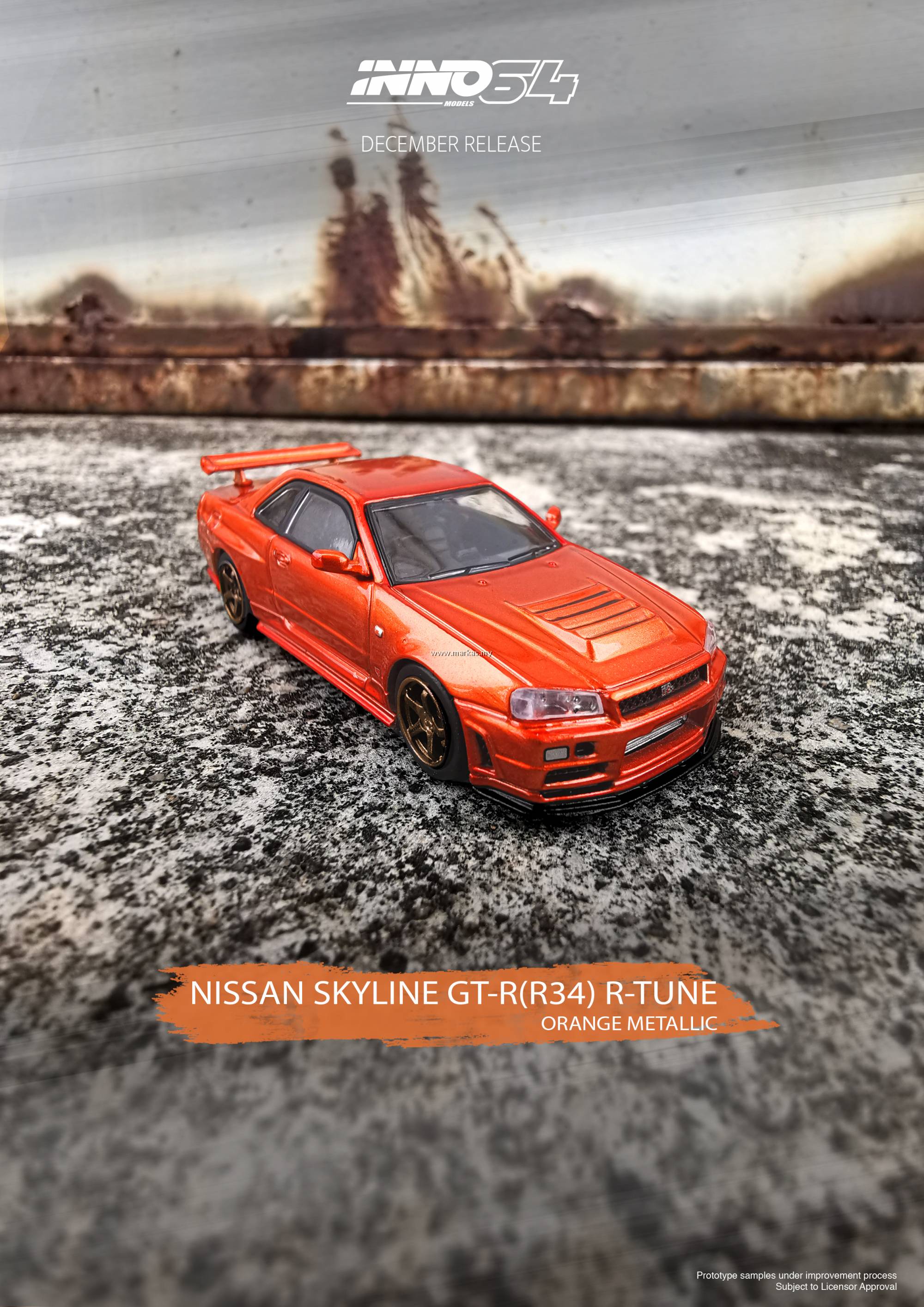 INNO MODELS INNO64 1/64 NISSAN SKYLINE GT-R R34 R-TUNE ORANGE METALLIC