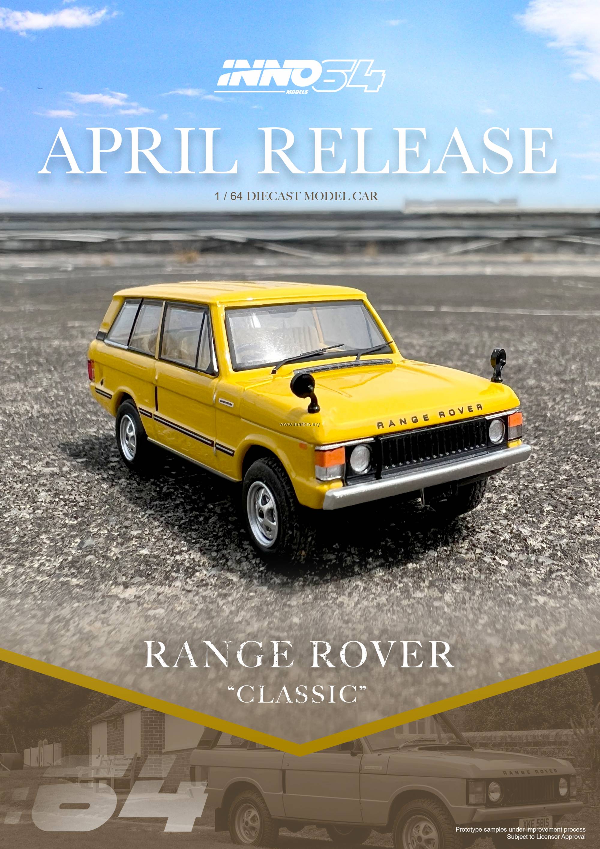 (PO) INNO MODELS INNO64 1/64 RANGE ROVER CLASSIC SANGLOW YELLOW