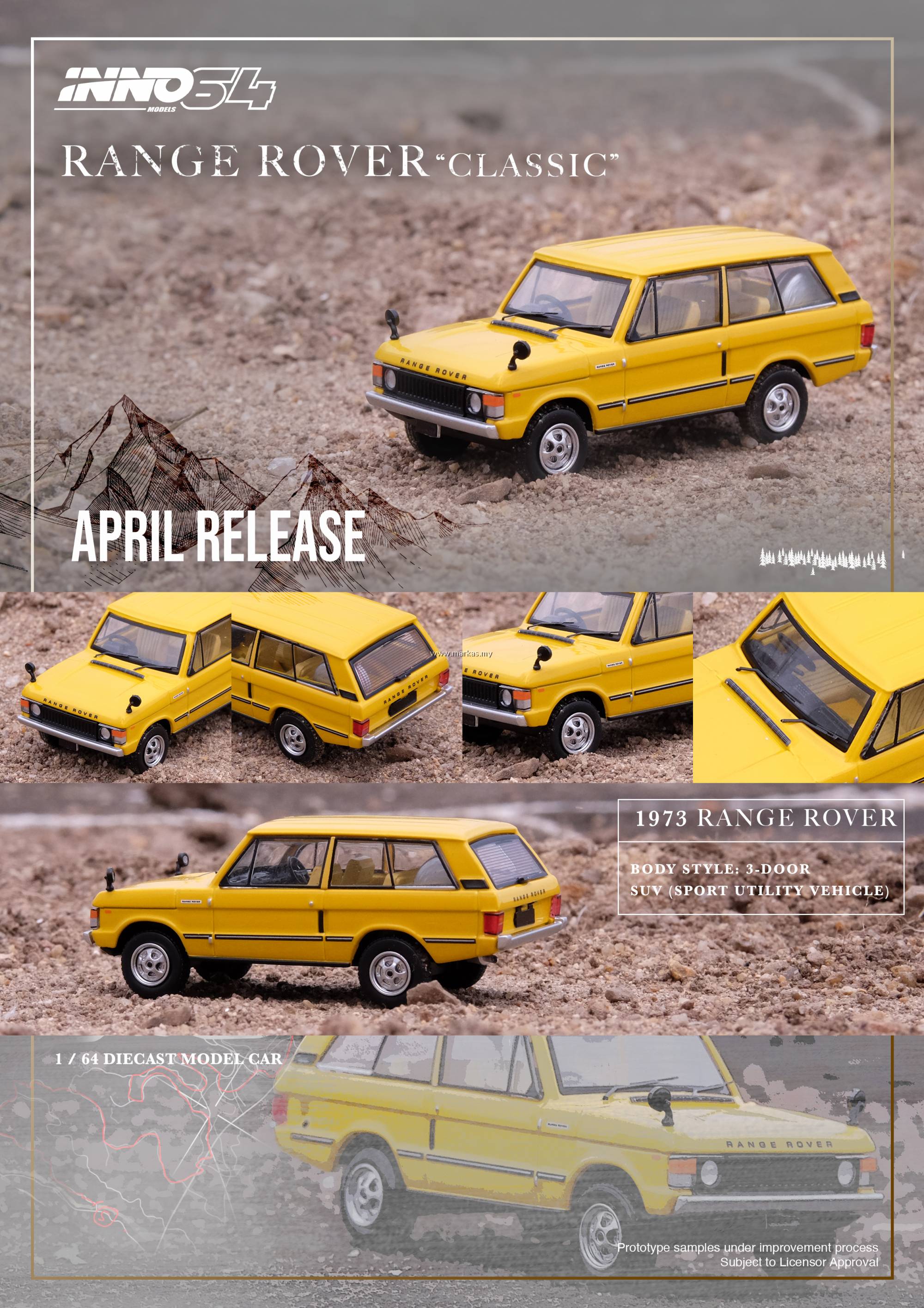 (PO) INNO MODELS INNO64 1/64 RANGE ROVER CLASSIC SANGLOW YELLOW
