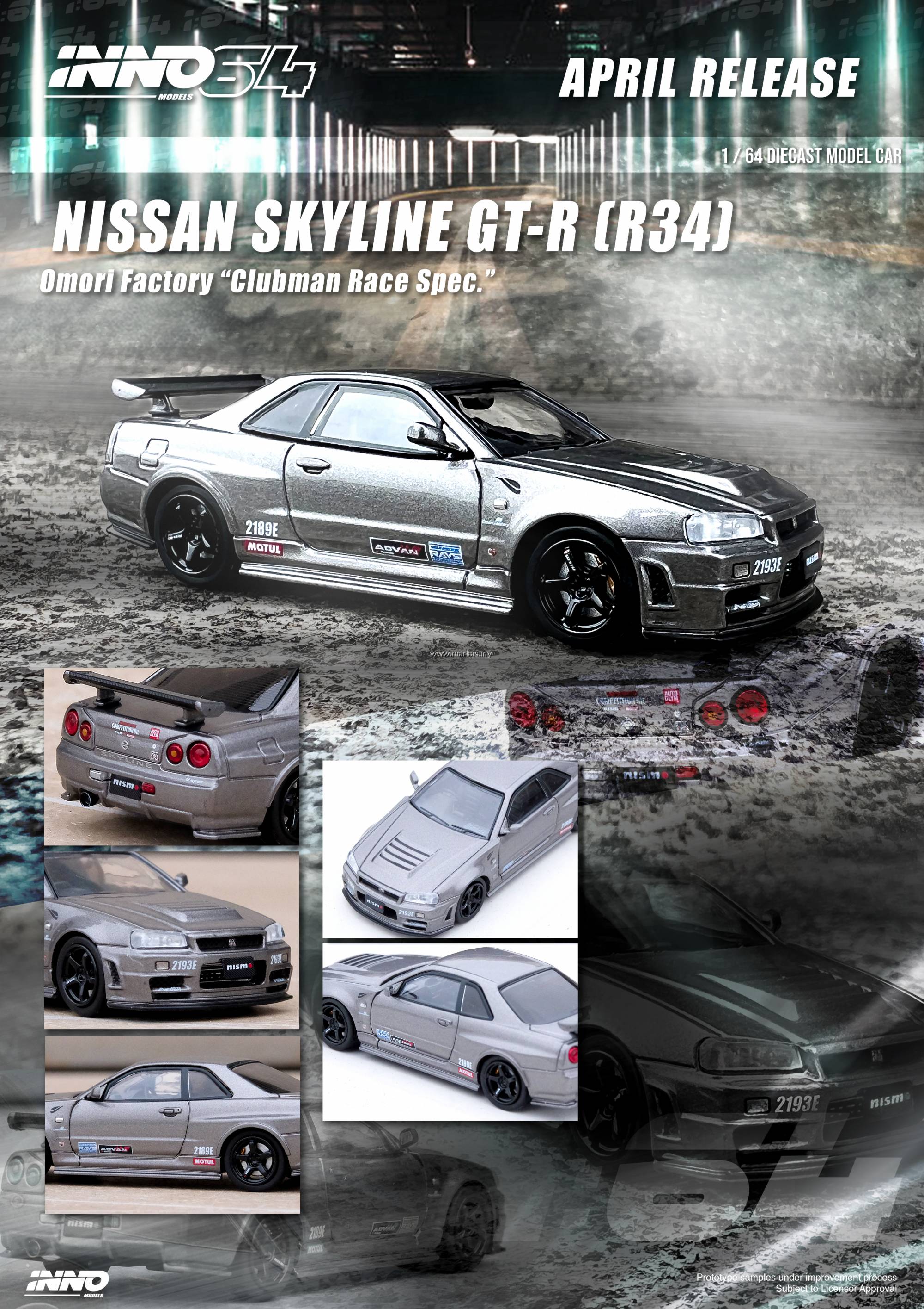 (PO) INNO MODELS INNO64 1/64 NISSAN SKYLINE GT-R R34 OMORI FACTORY ...