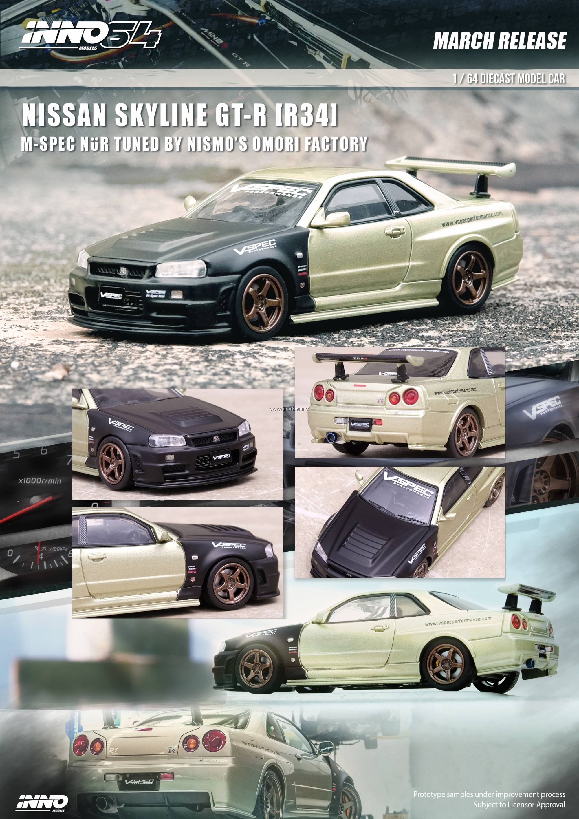 (PO) INNO MODELS INNO64 1/64 NISSAN SKYLINE GT-R R34 M SPEC NUR TUNED ...