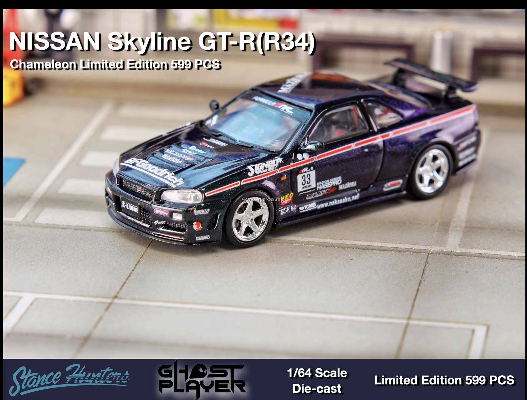 STANCE HUNTERS X GHOST PLAYER 1/64 NISSAN SKYLINE GT-R R34 CHAMELEON