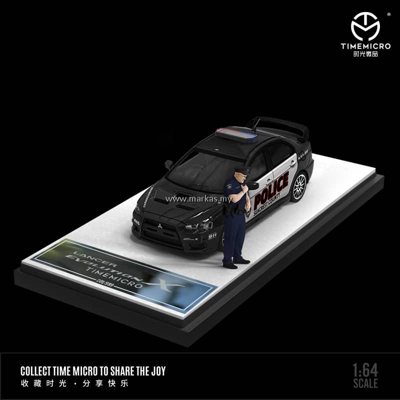 (PO) TIME MICRO 1/64 MITSUBISHI LANCER EVO X SEACREST POLICE WITH FIGURE
