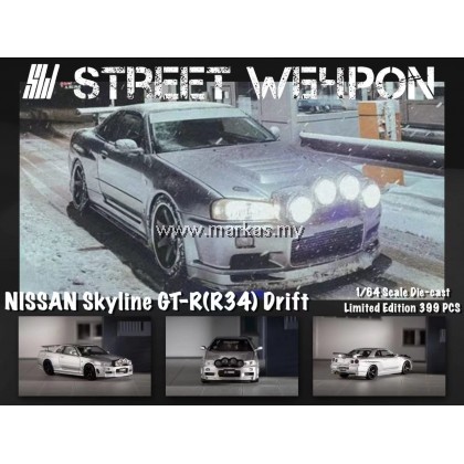 (PO) STREET WEAPON 1/64 NISSAN SKYLINE GT-R R34 DRIFT SILVER
