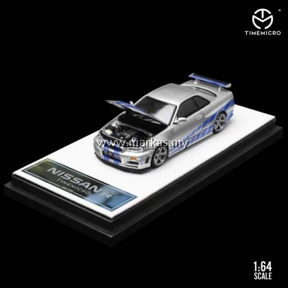 TIME MICRO 1/64 NISSAN GTR34 SILVER FAST AND FURIOUS TRIBUTE TO PAUL WALKER