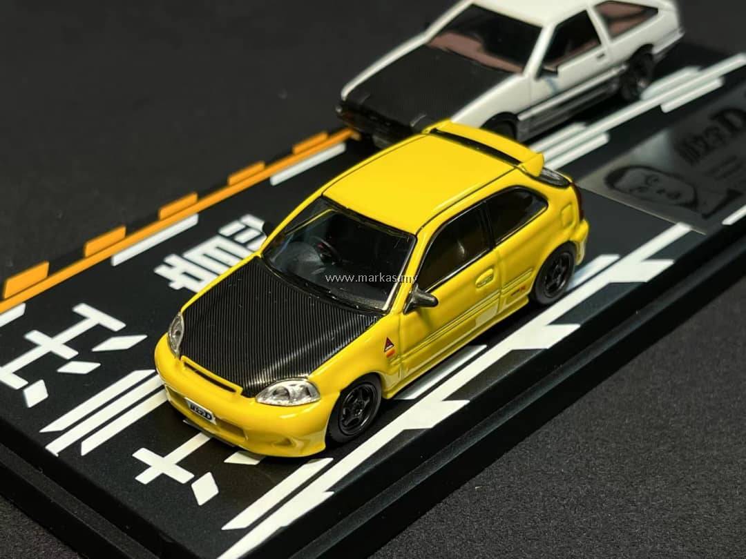 MODELER'S INITIAL D 1/64 HONDA EK9 YELLOW VS TOYOTA AE86 TOFU
