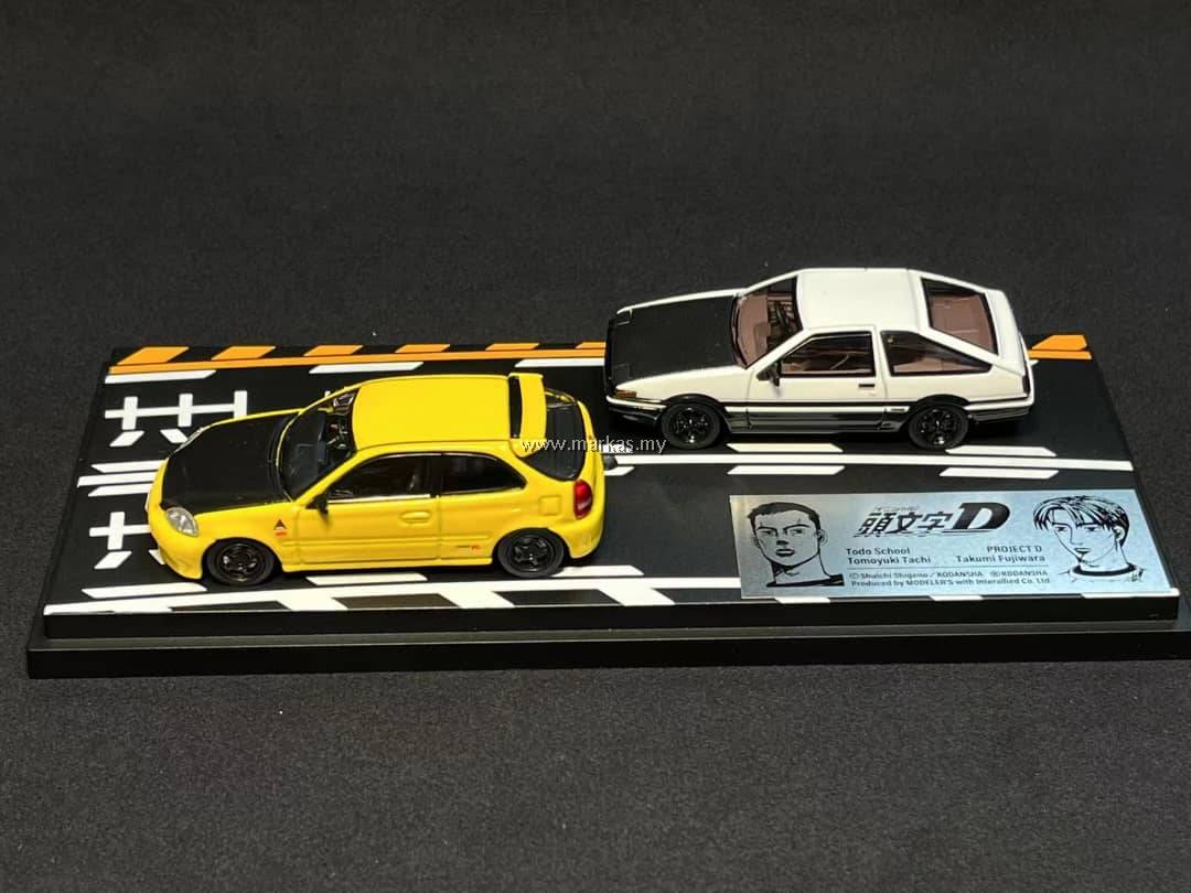 MODELER'S INITIAL D 1/64 HONDA EK9 YELLOW VS TOYOTA AE86 TOFU