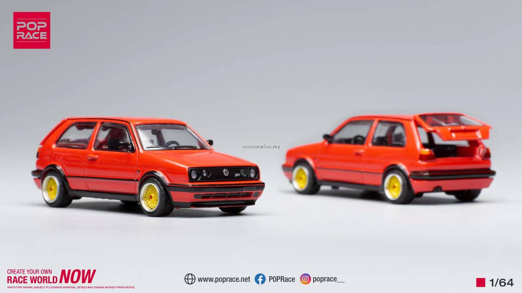 (PO) POP RACE 1/64 VOLKSWAGEN GOLF GTI MK2 RED