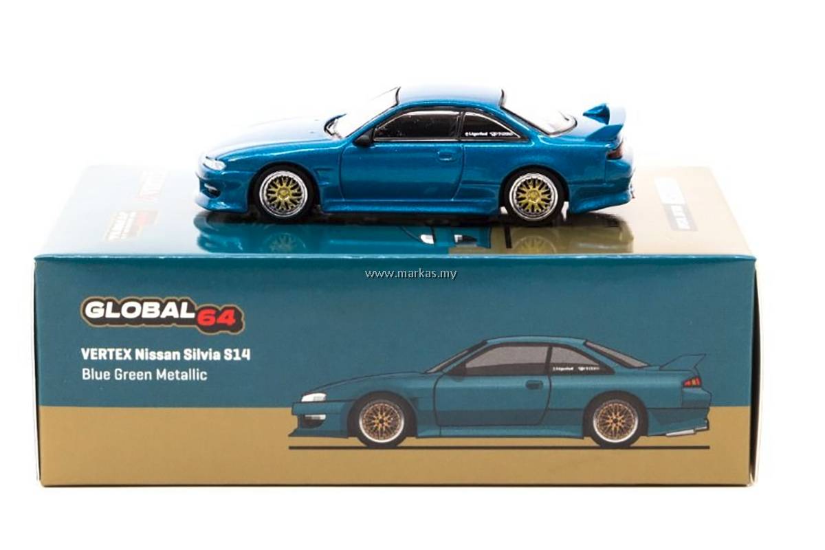 TARMAC WORKS 1/64 VERTEX NISSAN SILVIA S14 BLUE GREEN METALLIC