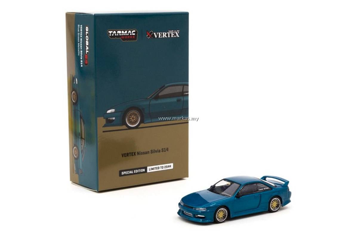 TARMAC WORKS 1/64 VERTEX NISSAN SILVIA S14 BLUE GREEN METALLIC