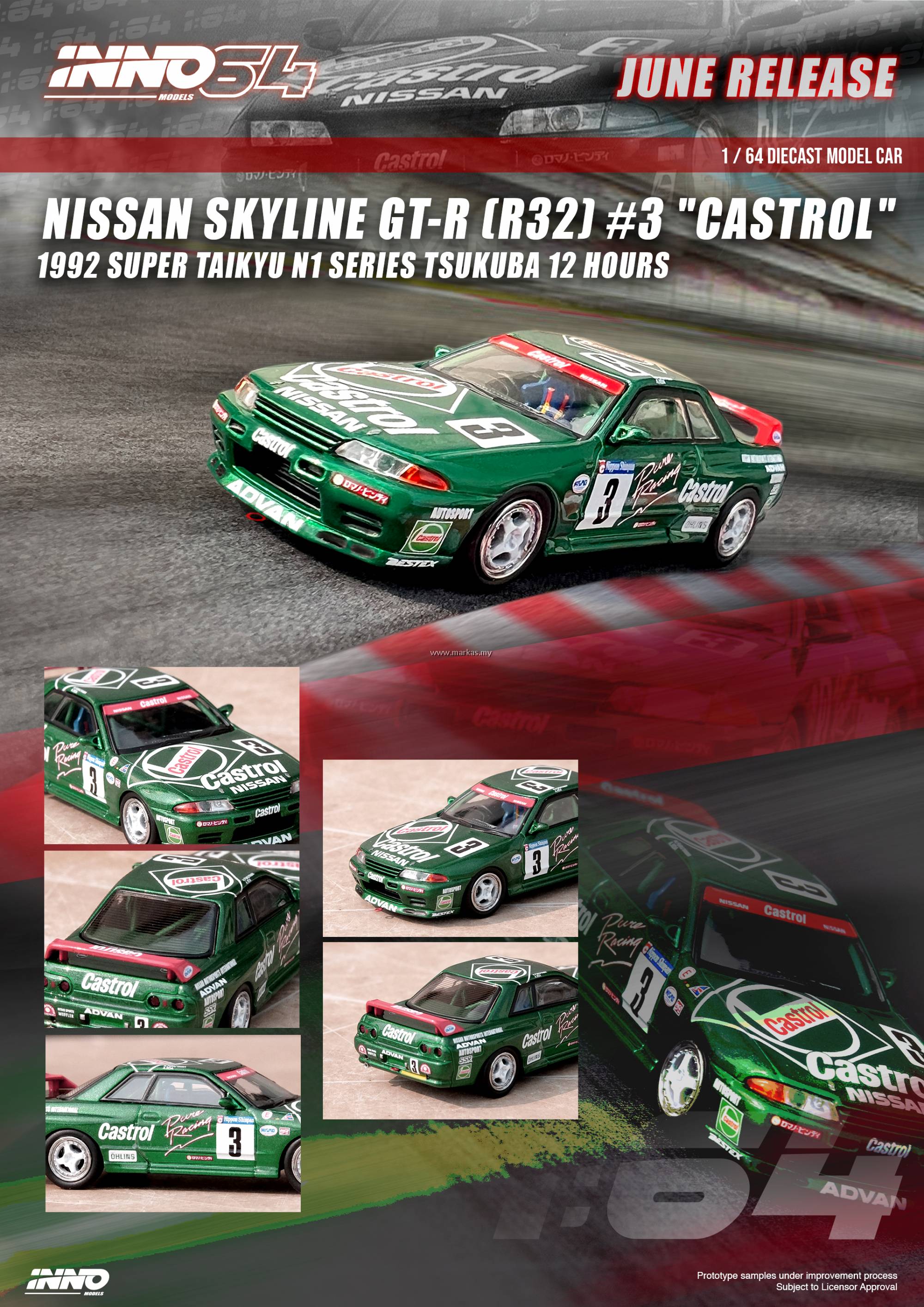 (PO) INNO MODELS INNO64 1/64 NISSAN SKYLINE GT-R R32 #3 CASTROL SUPER ...