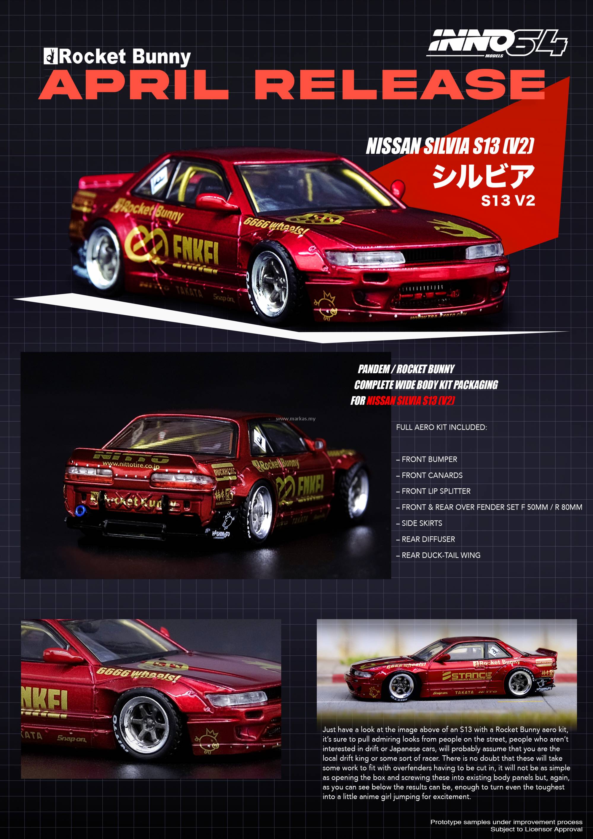 INNO MODELS INNO64 1/64 NISSAN SILVIA S13 V2 PANDEM ROCKET BUNNY RED ...