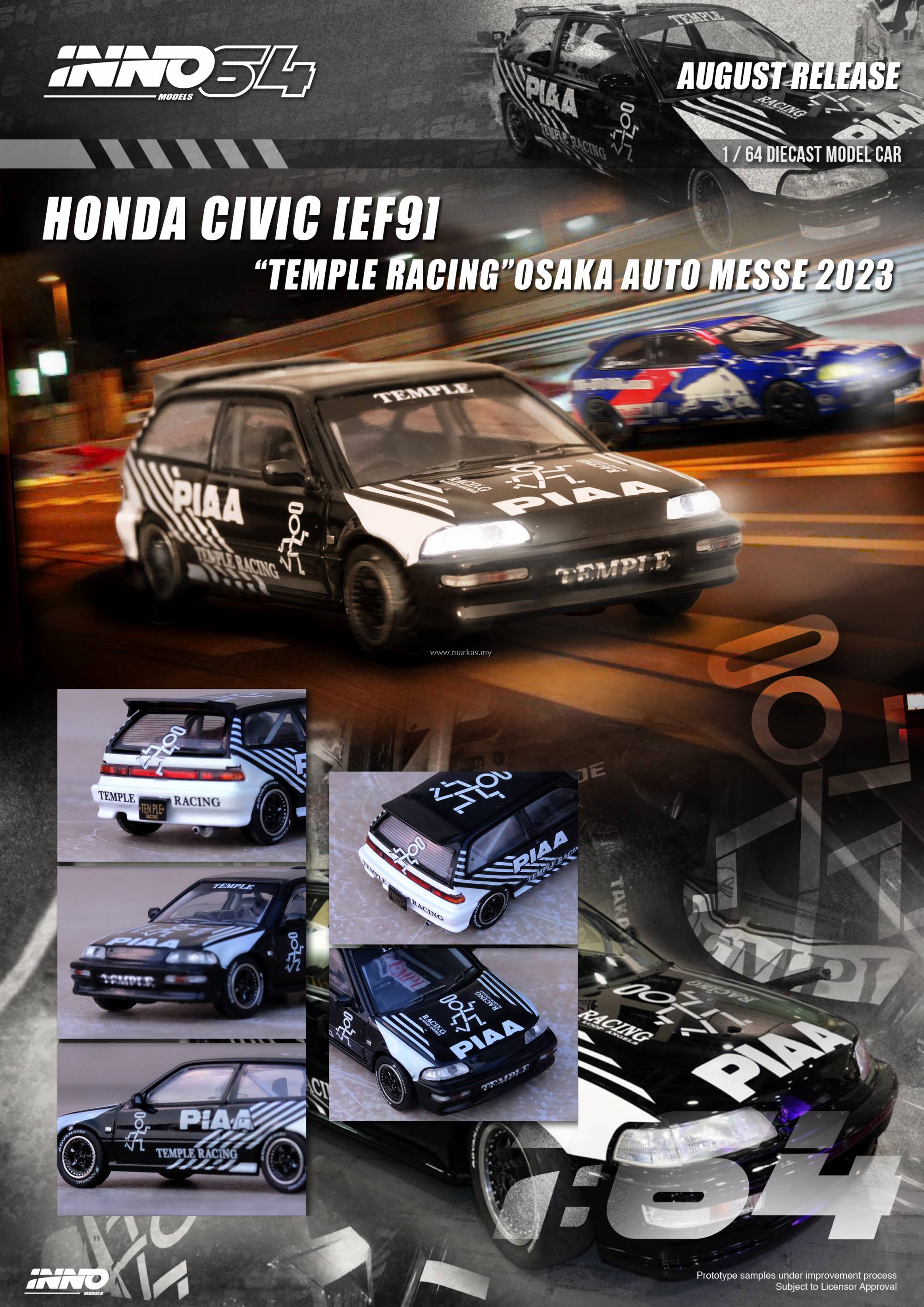 (PO) INNO MODELS INNO64 OSAKA AUTO MESSE 2023 1/64 HONDA CIVIC EF9 TEMPLE RACING