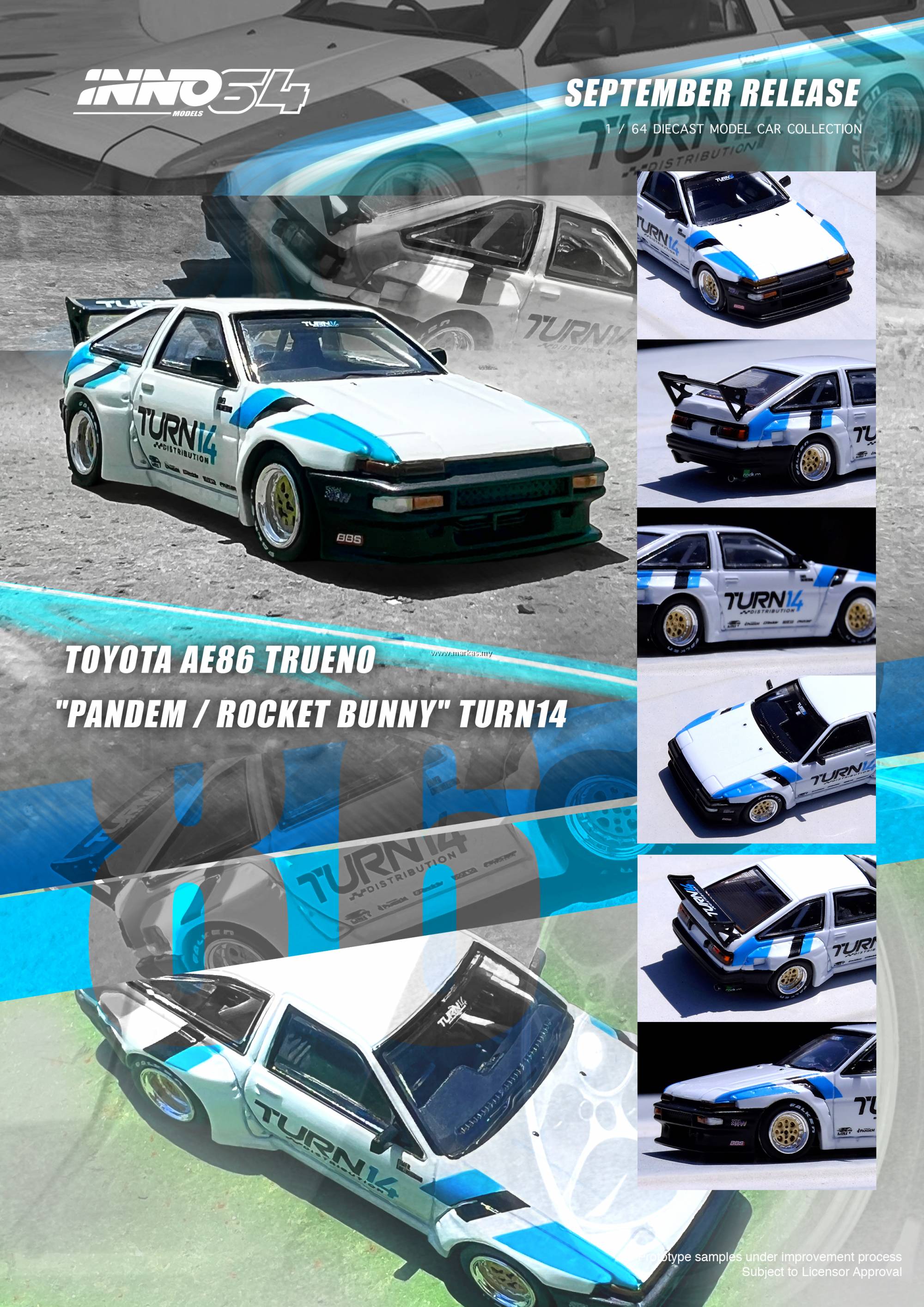 (PO) INNO MODELS INNO64 1/64 TOYOTA AE86 SPRINTER TRUENO TURN14 PANDEM ...