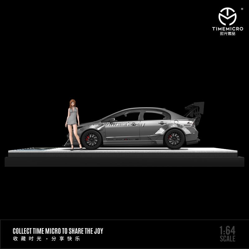 TIME MICRO 1/64 HONDA CIVIC FD2R MODIFIED VERSION LIQUID SILVER WITH FIGURE