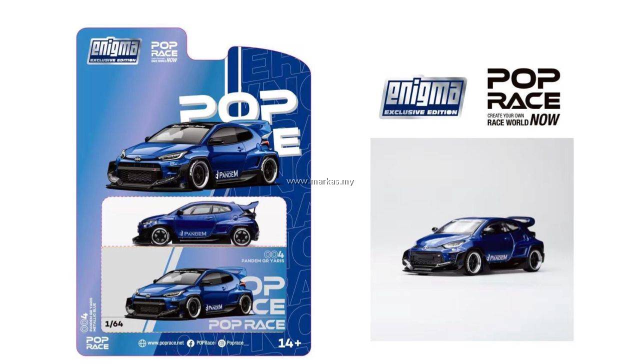 (PO) POP RACE X ENIGMA 1/64 PRE004 PANDEM GR YARIS METALLIC BLUE