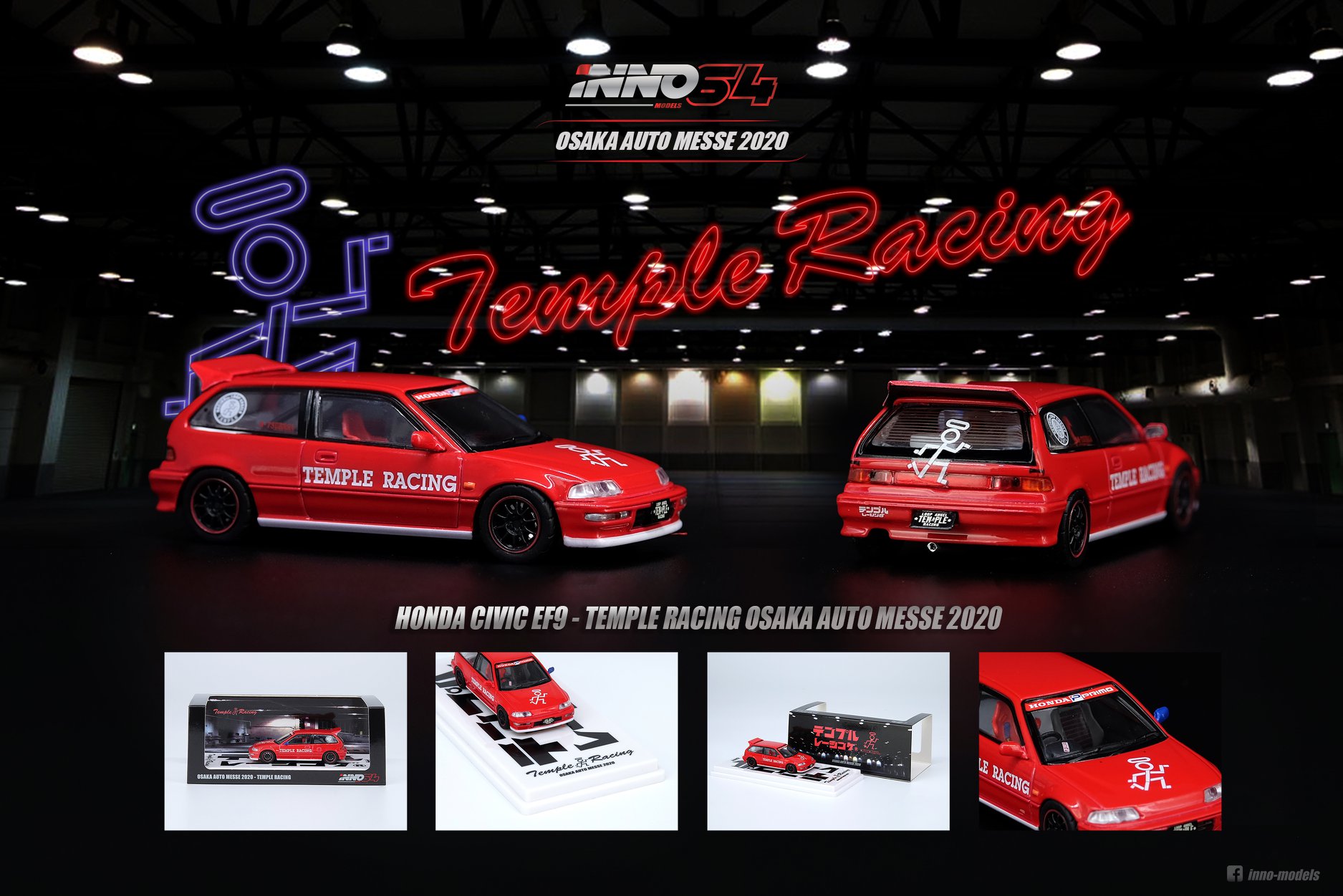 INNO MODELS INNO64 1/64 HONDA CIVIC EF9 TEMPLE RACING OSAKA AUTO MESSE ...