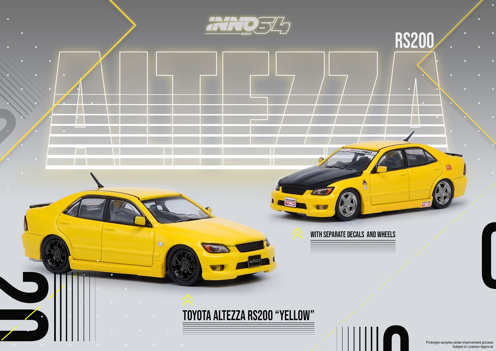 INNO MODELS INNO64 1/64 TOYOTA ALTEZZA RS200 YELLOW WITH SEPERATE ...