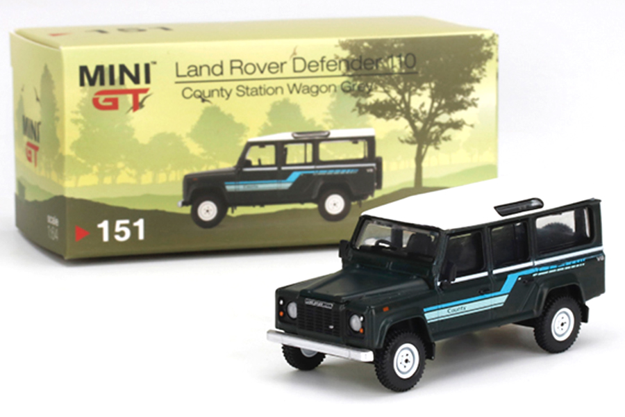 MINI GT #151 1/64 LAND ROVER DEFENDER 110 1985 COUNTRY STATION WAGON GREY