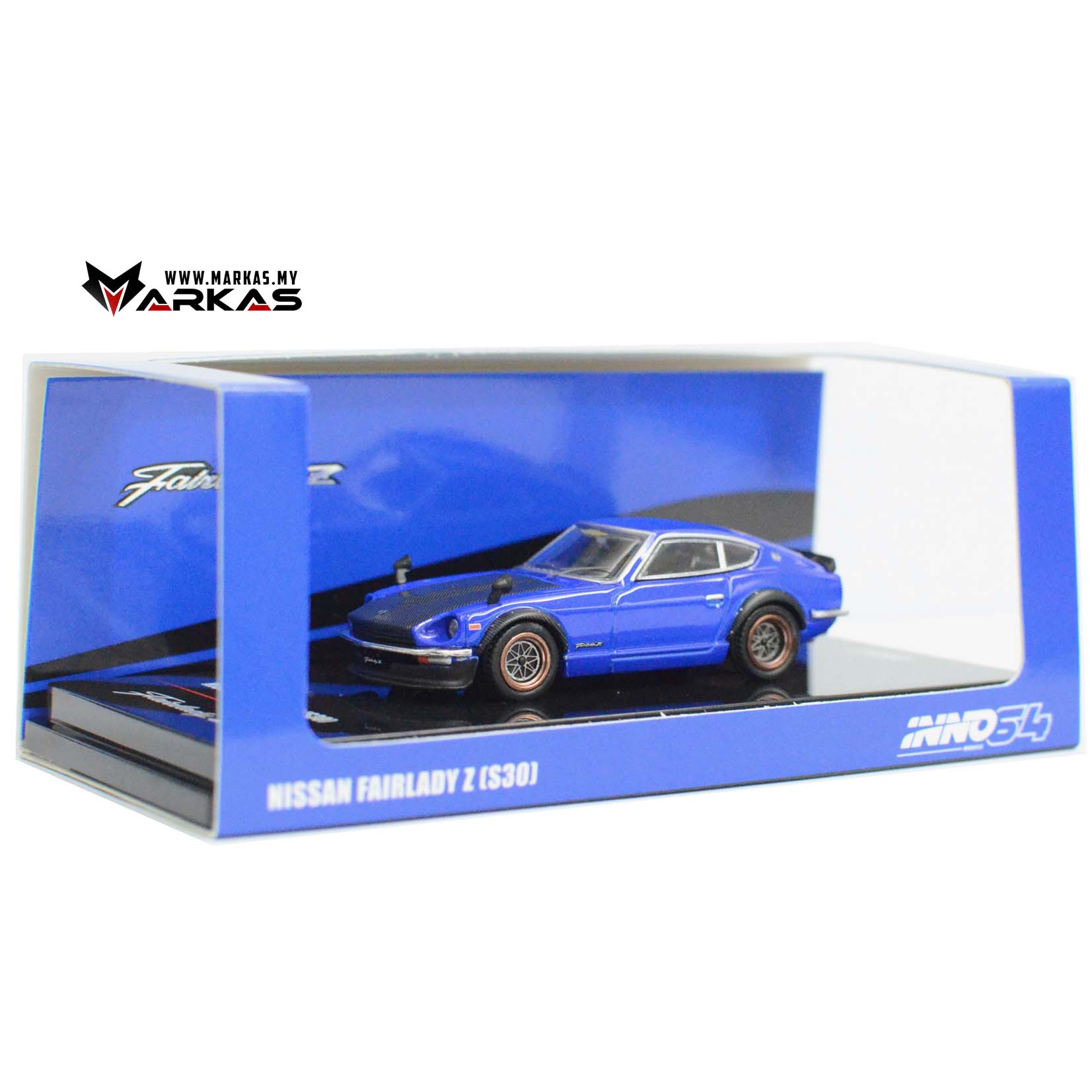 INNO MODELS INNO64 1/64 NISSAN FAIRLADY Z S30 BLUE WITH CARBON HOOD