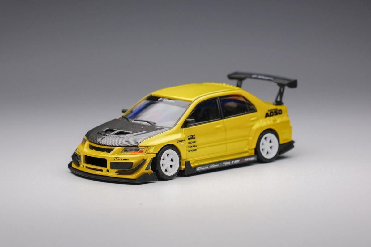 PEAKO MODEL 1/64 MITSUBISHI LANCER EVOLUTION IX VARIS YELLOW CARBON HOOD