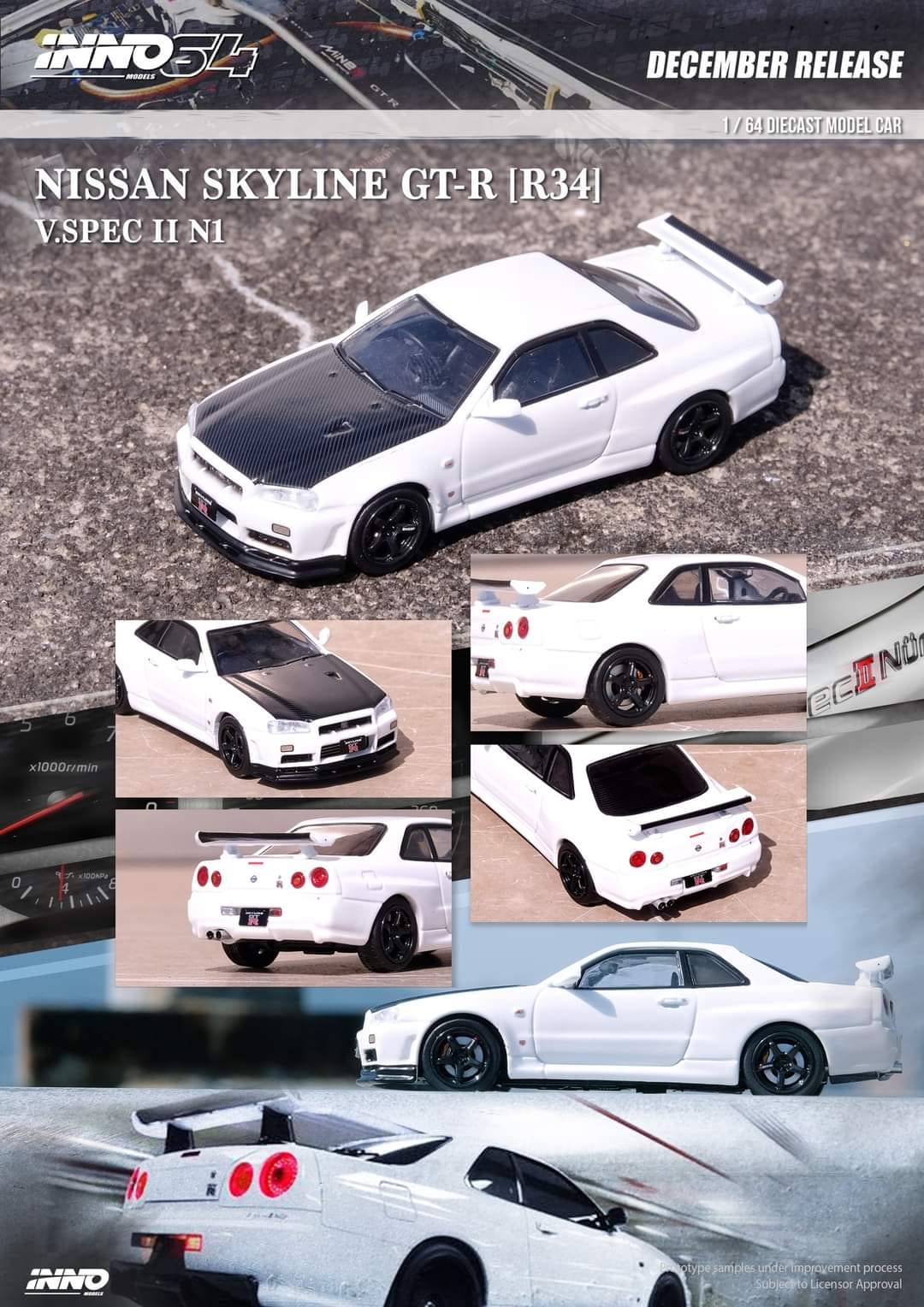INNO MODELS INNO64 1/64 NISSAN SKYLINE GT-R R34 R-TUNE V.SPEC II N1 WHITE