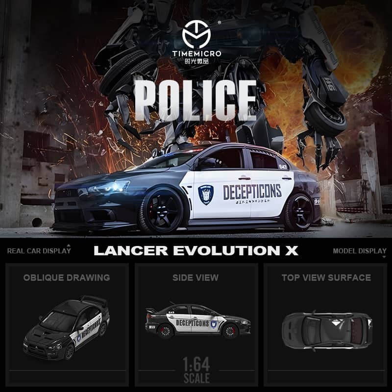 (PO) TIME MICRO 1/64 MITSUBISHI LANCER EVO X DECEPTICON POLICE