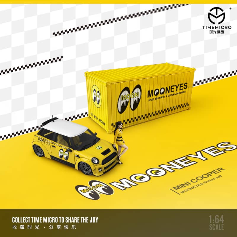 TIME MICRO 1/64 MINI COOPER MOONEYES SET WITH CONTAINER AND FIGURE